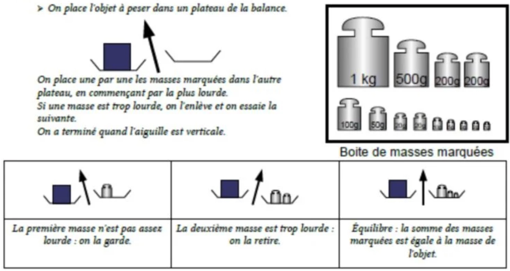 Les masses : leçon CM1-CM2