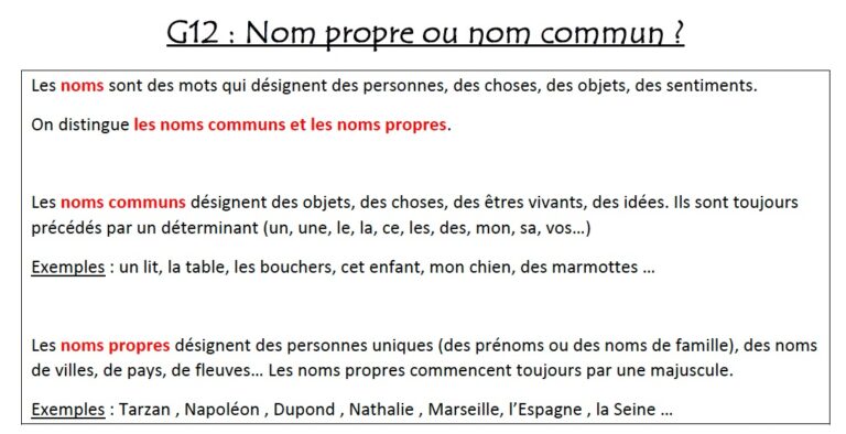 Noms propres et noms communs : leçon CM1-CM2