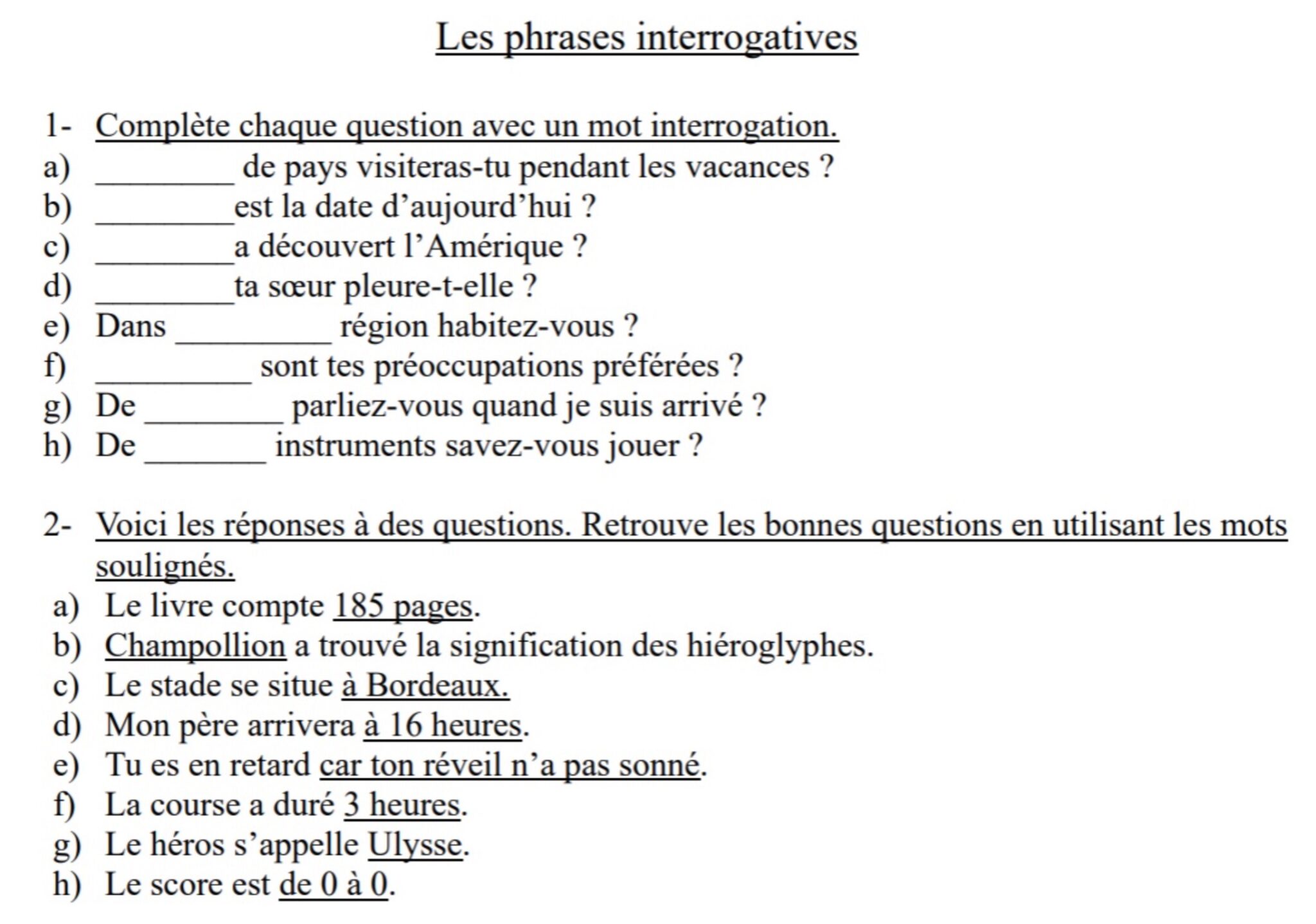 Les phrases interrogatives : exercices CM1/CM2