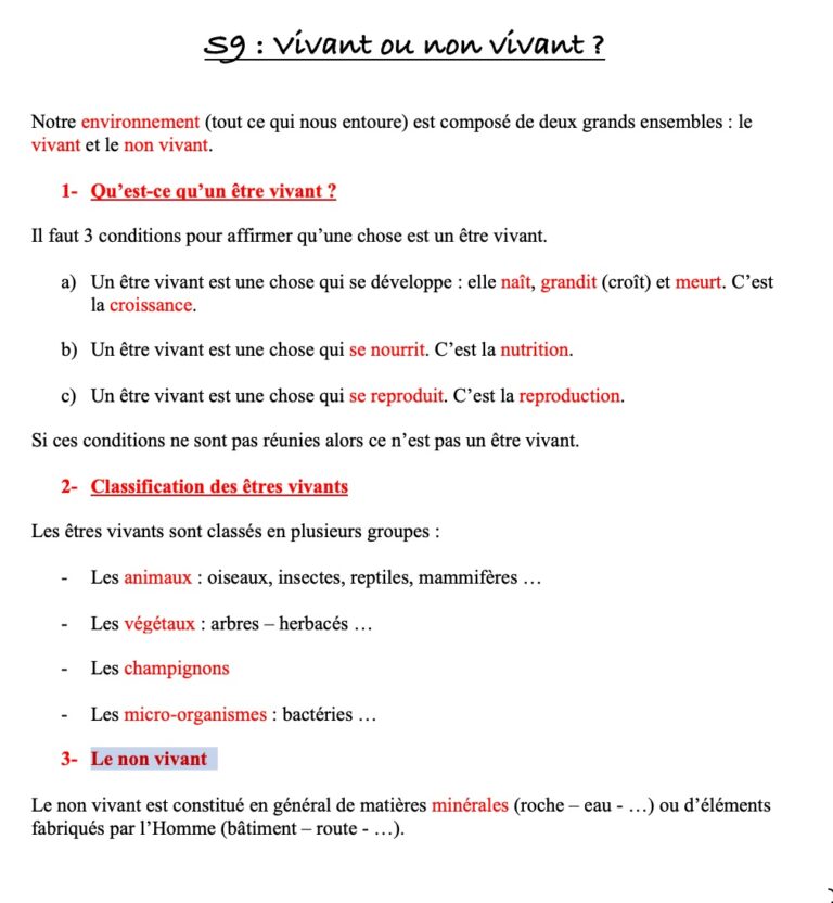Vivant ou non vivant CM1 CM2 : leçon complète et gratuite