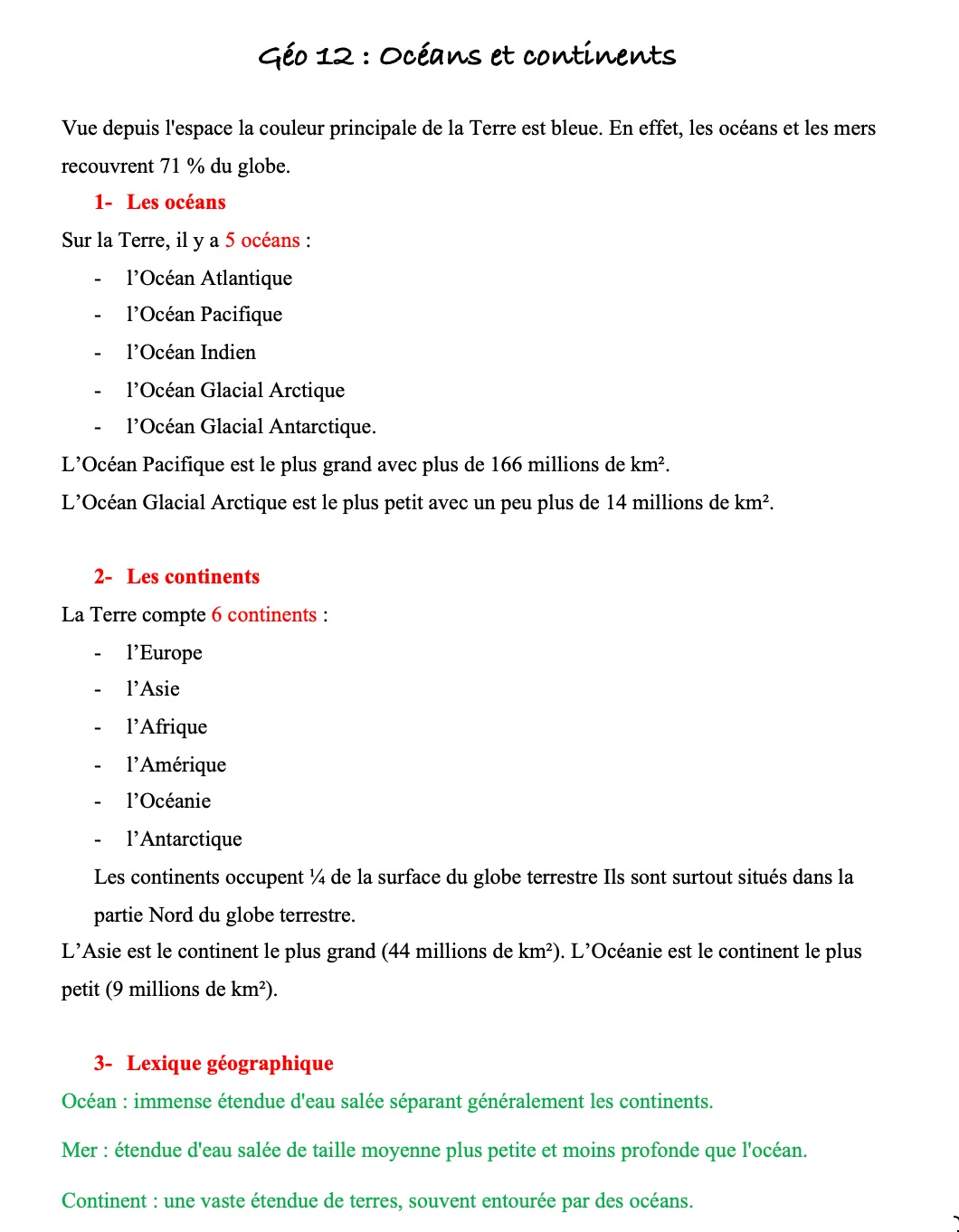 Océans et continents CM1-CM2