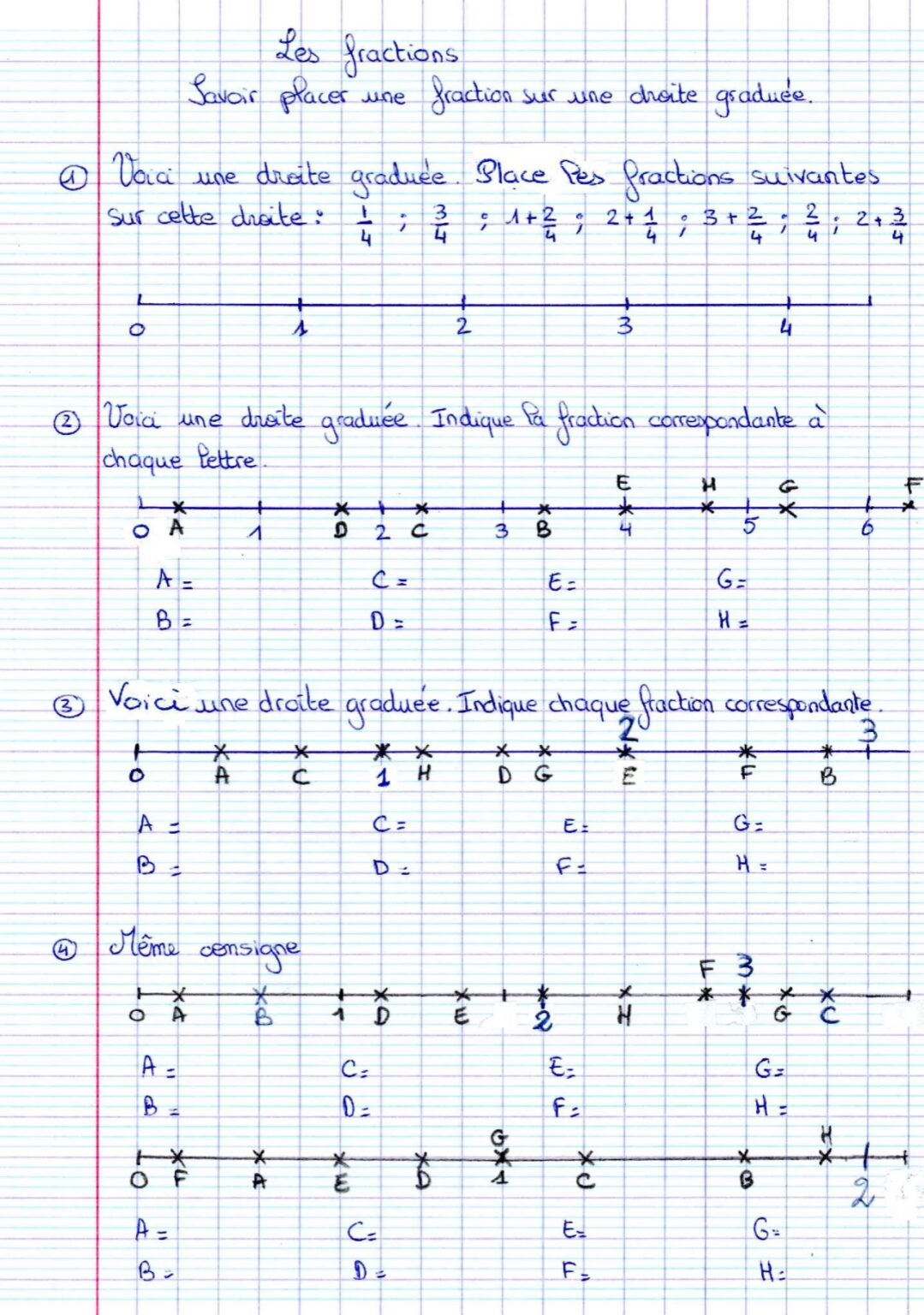 Droites graduées et fractions : exercices (1) CM1/2