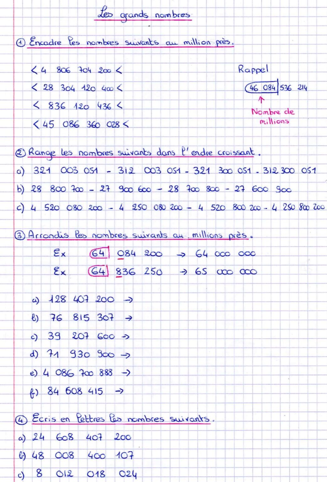 Manipuler les grands nombres CM2 : exercices essentiels corrigés