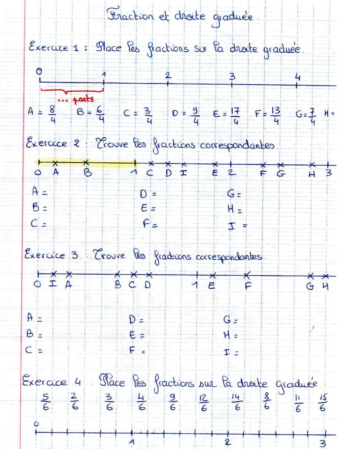 Droites graduées et fractions : exercices (1) CM1/2