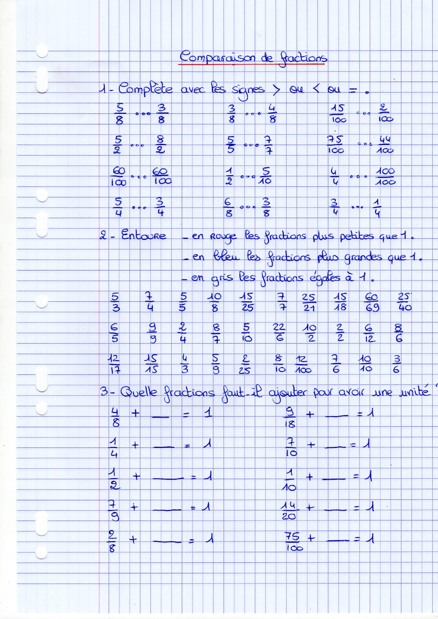 Comparer des fractions par rapport à 1 (CM1/2)