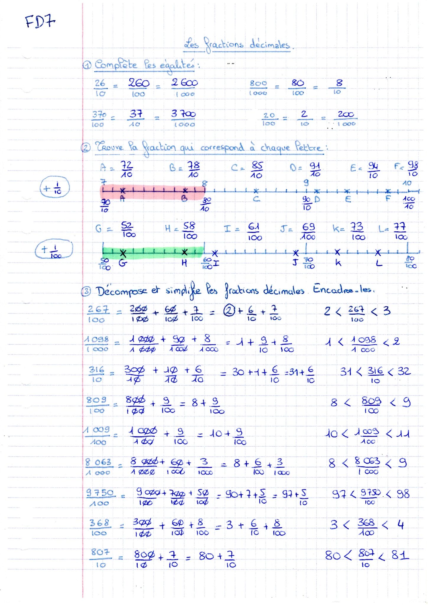 Décomposition des fractions décimales : exercices CM1-CM2