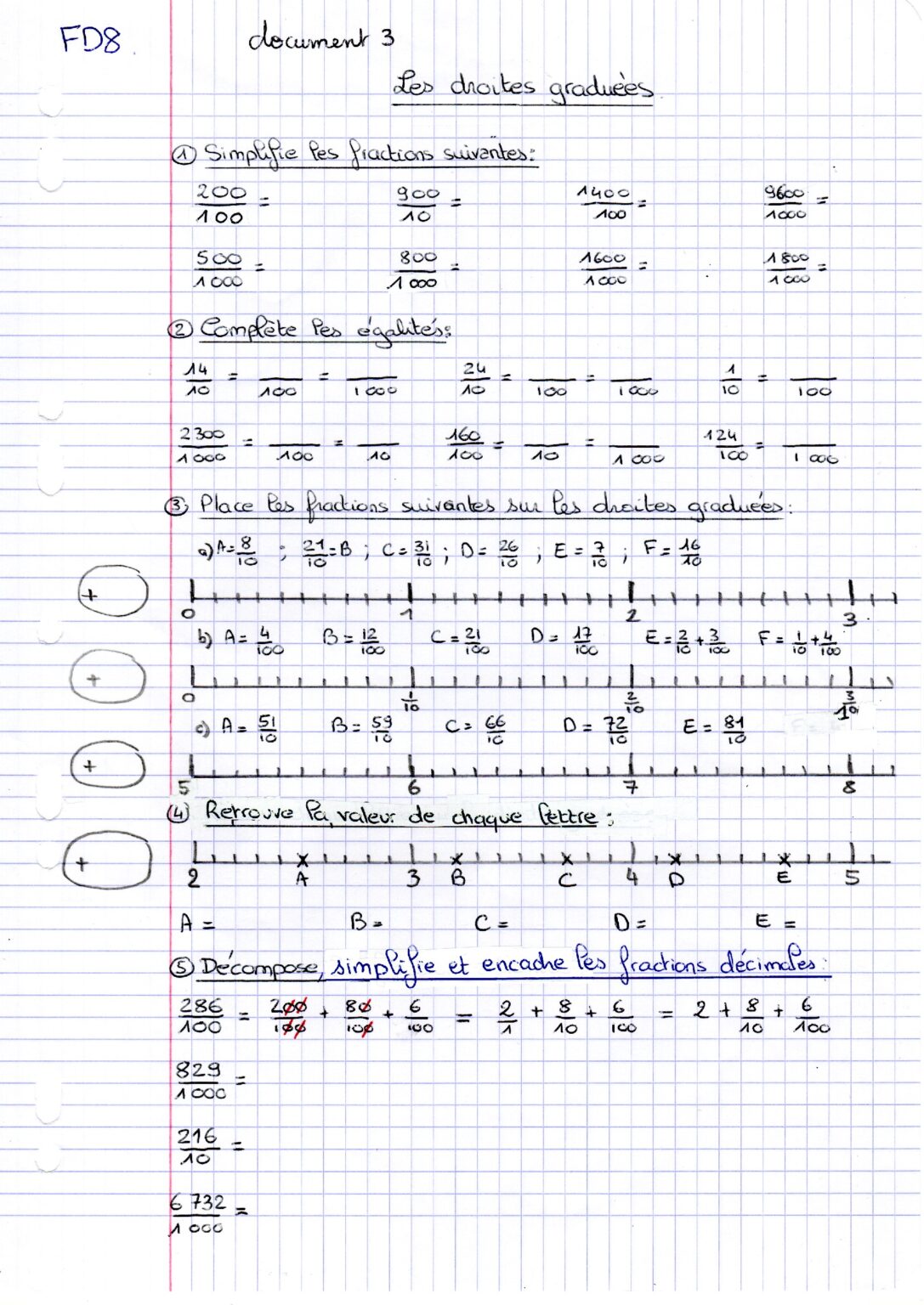 Décomposition des fractions décimales : exercices CM1-CM2