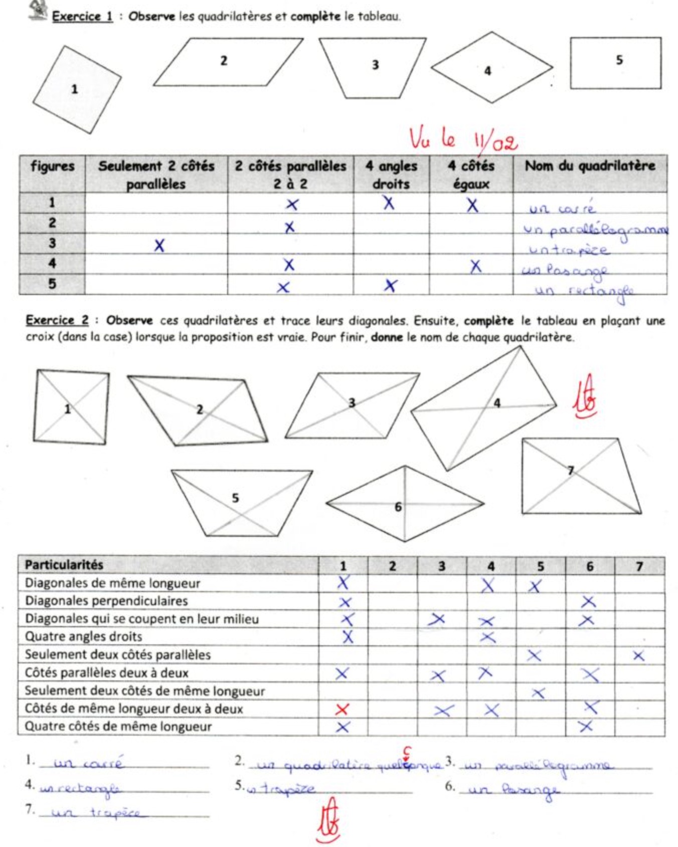Les quadrilatères - exercices CM1/CM2