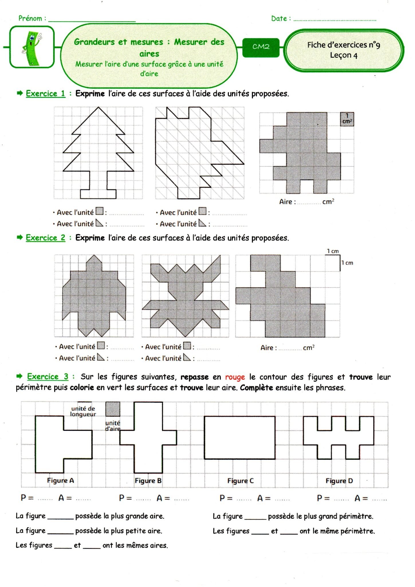 Aires et Périmètres : leçons et exercices CM1 CM2