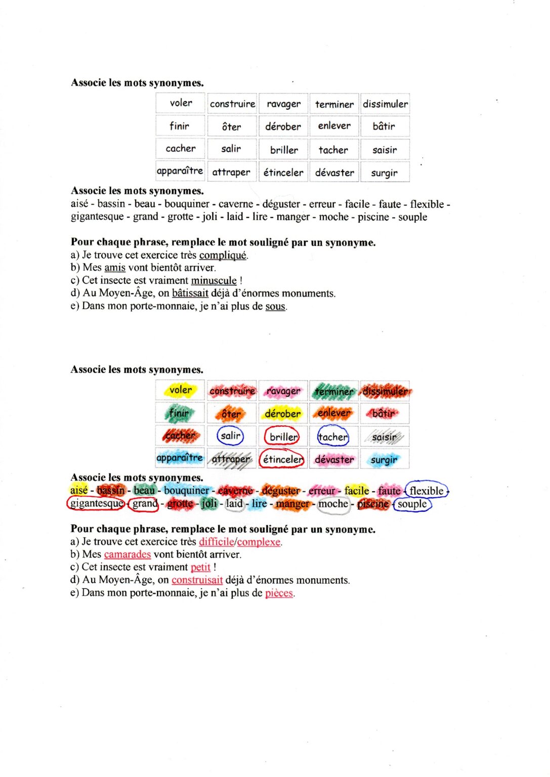 V10 Les synonymes : exercices d'application gratuits
