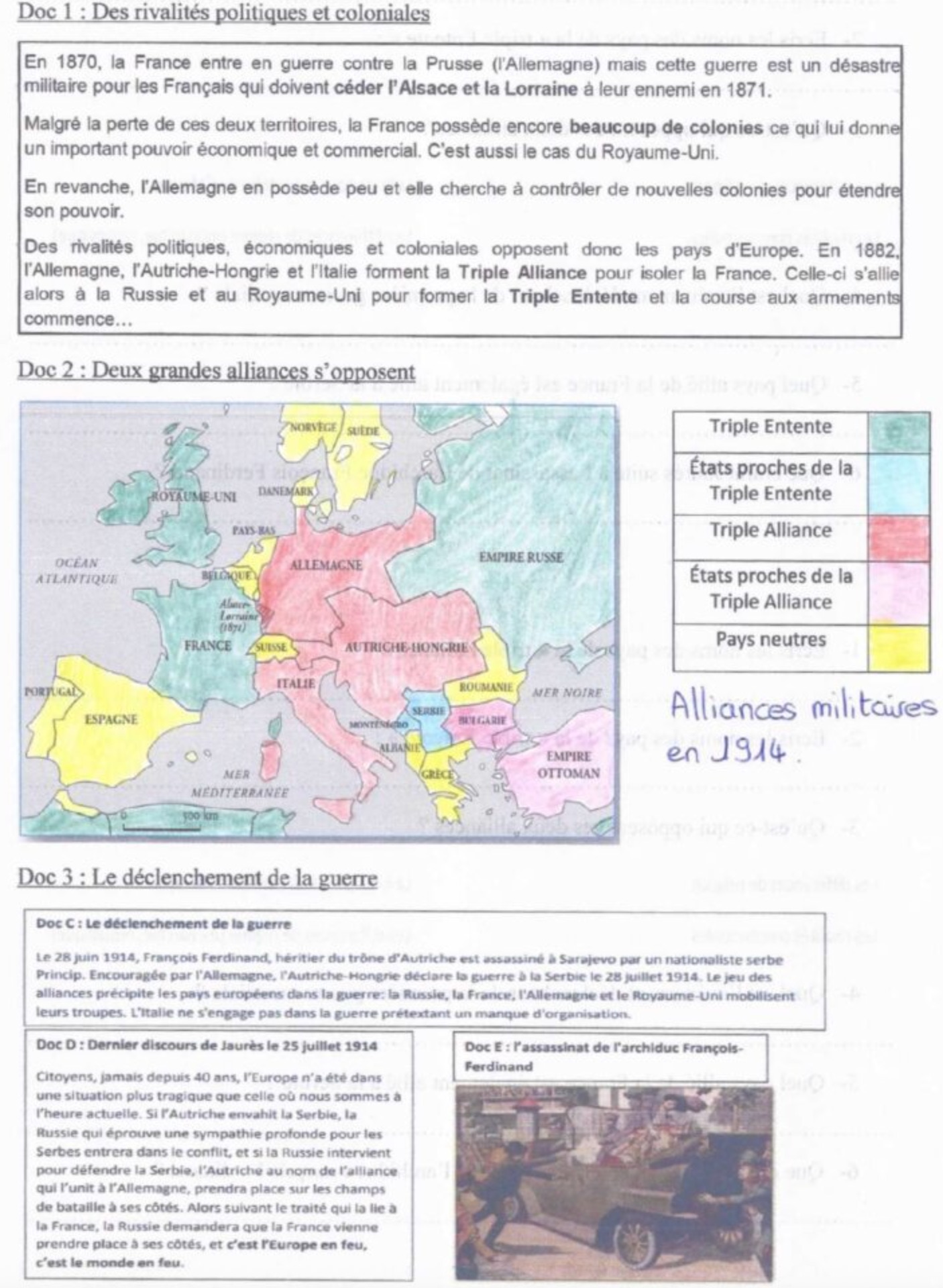 Causes de la 1ère Guerre mondiale : leçon CM2