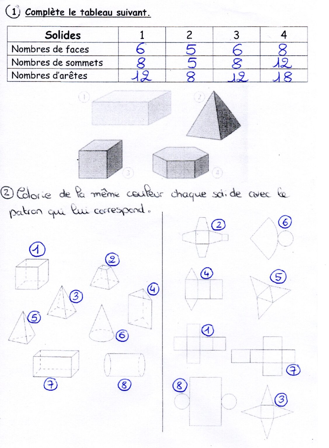 Les patrons et les solides : exercices (1) CM1/CM2