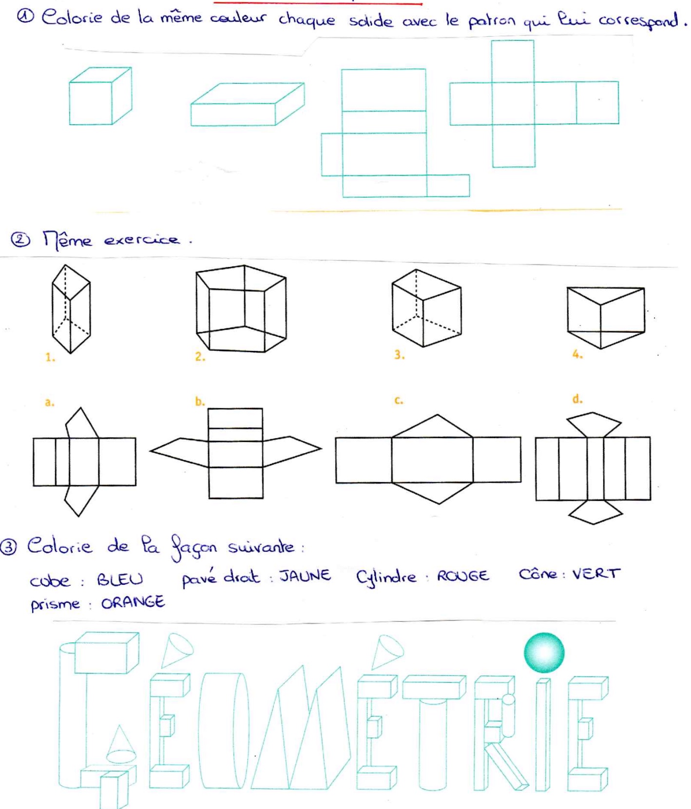 Les patrons et les solides : exercices (1) CM1/CM2
