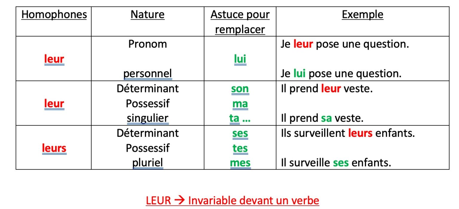 homophones grammaticaux leur leurs : leçon CM1-CM2