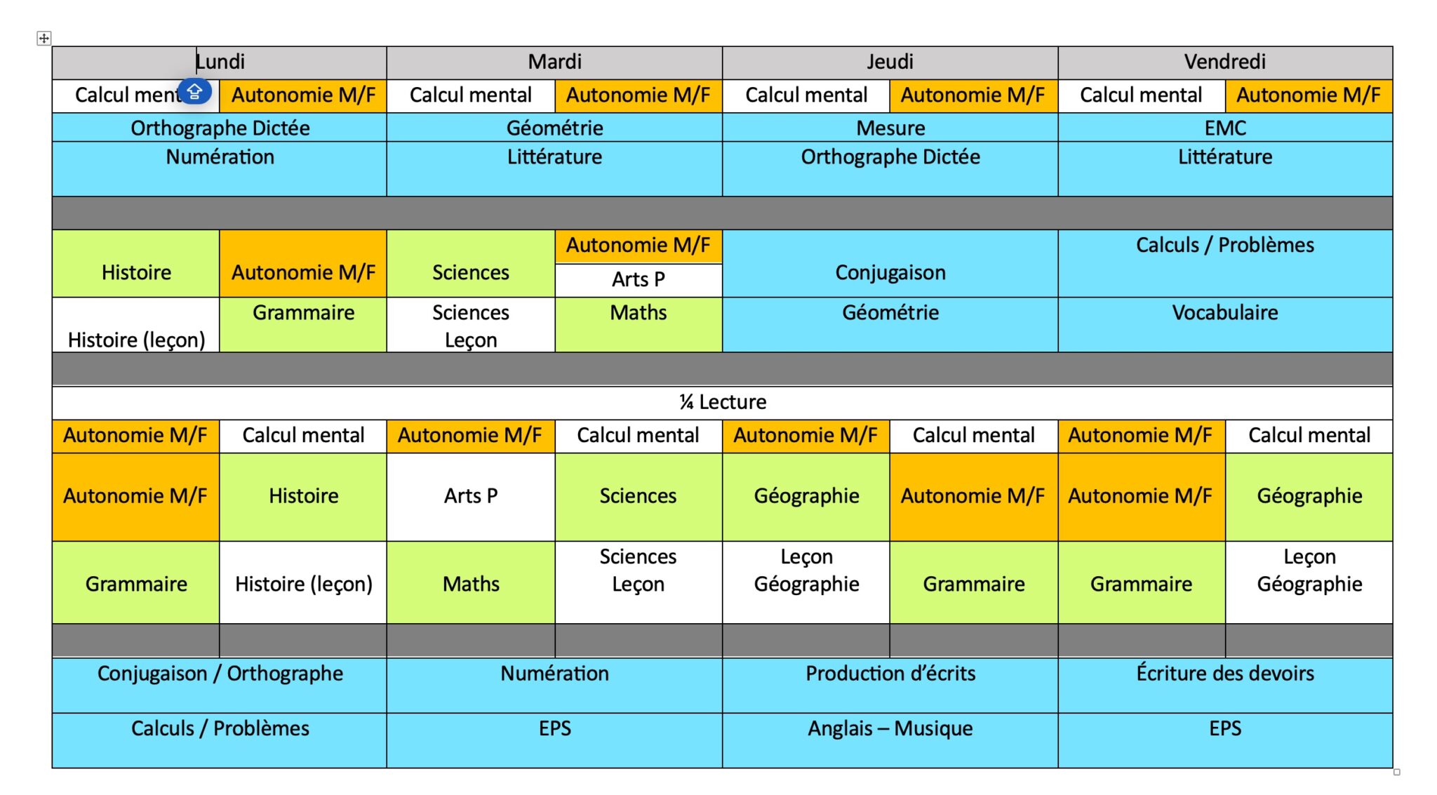 Emploi du temps CM1-CM2