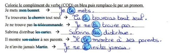 G10 Exercices sur les COD (1) CM1-CM2 avec correction