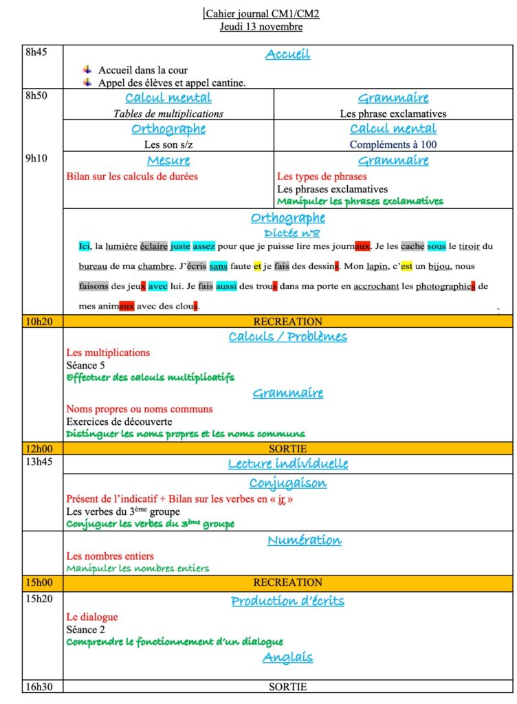 Progression CM1 CM2 Semaine 9 : cahier journal S9