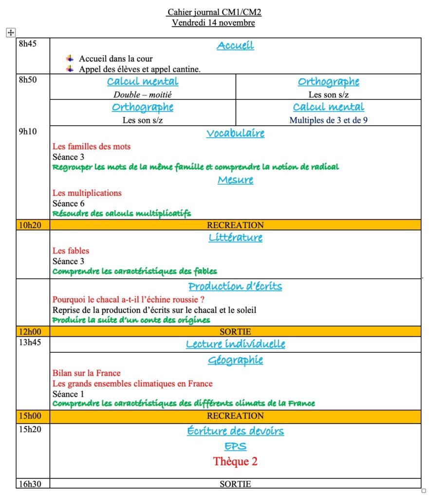 Progression CM1 CM2 Semaine 9 : cahier journal S9
