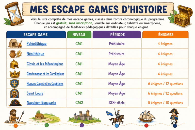 Escape Games Histoire CM1 CM2 : tous les jeux interactifs gratuits